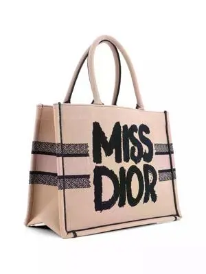 Dior Miss Book Embroidered Canvas Medium Tote Bag - Neutrals