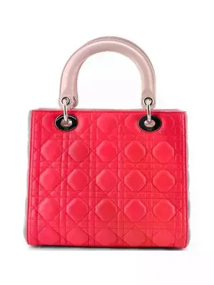 Dior Tricolor Lady Bag Cannage Quilt Leather Medium Satchel - Grey
