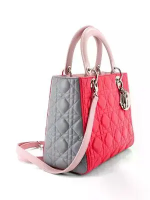 Dior Tricolor Lady Bag Cannage Quilt Leather Medium Satchel - Grey