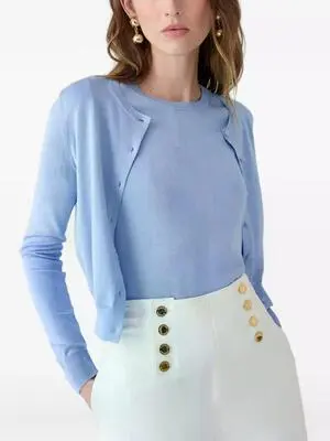 Carolina Herrera Crewneck Silk-cotton Cardigan - Blue