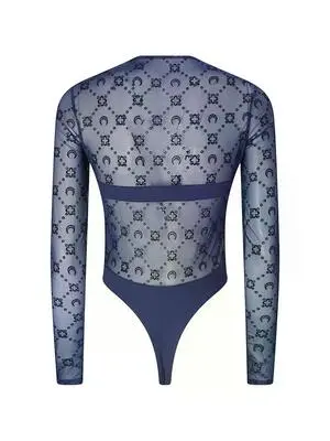 MARINE SERRE Moonogram Flock-print Mesh Bodysuit - Blue