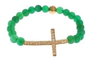 NIALAYA JEWELRY Jade Stone Gold Cz Cross Bracelet