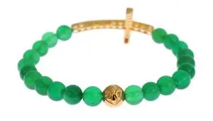 NIALAYA JEWELRY Jade Stone Gold Cz Cross Bracelet