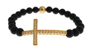 NIALAYA JEWELRY Matte Onyx Stone Cz Cross Bracelet