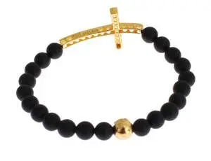 NIALAYA JEWELRY Matte Onyx Stone Cz Cross Bracelet