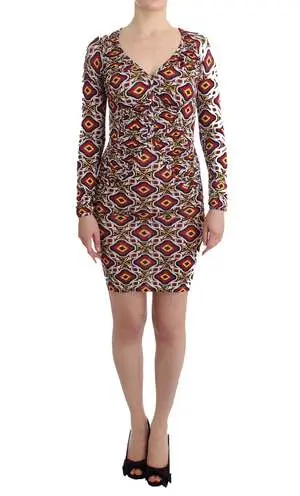 GF FERRE Long Sleeve V-neck Printed Viscose Dress