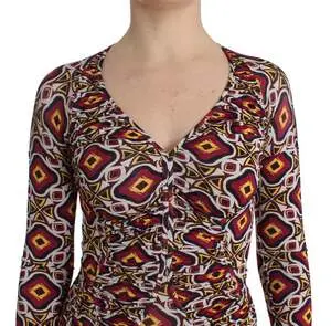 GF FERRE Long Sleeve V-neck Printed Viscose Dress