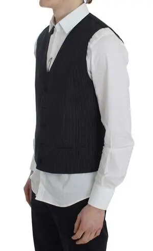 Dolce & Gabbana Striped Wool Stretch Vest - Gray