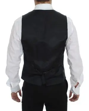 Dolce & Gabbana Striped Wool Single Breasted Vest - Gray