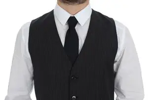 Dolce & Gabbana Striped Wool Single Breasted Vest - Gray