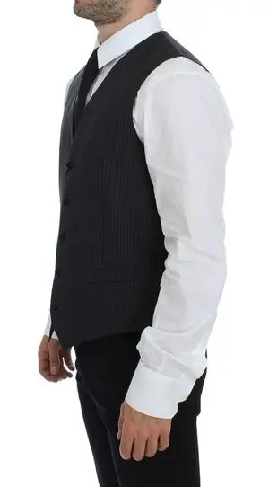 Dolce & Gabbana Striped Wool Single Breasted Vest - Gray