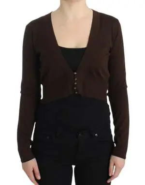 Roberto Cavalli Cropped Virgin Wool Cardigan - Brown