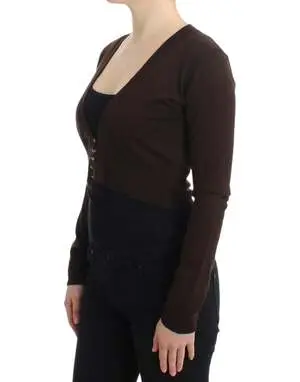 Roberto Cavalli Cropped Virgin Wool Cardigan - Brown