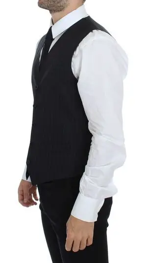 Dolce & Gabbana Striped Wool-silk Blend Dress Vest - Black
