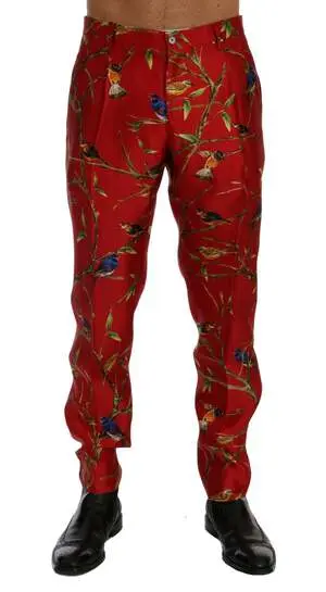 Dolce & Gabbana Silk Bird Print Trousers - Red