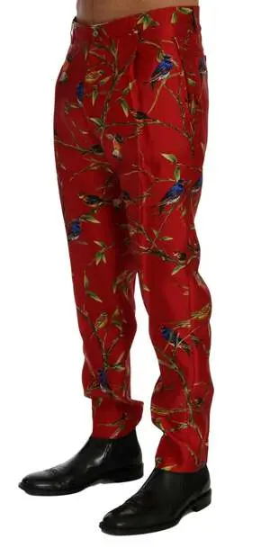 Dolce & Gabbana Silk Bird Print Trousers