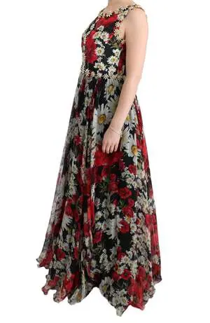 Dolce & Gabbana Silk Floral Crystal Maxi Dress