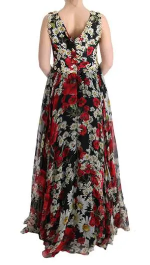 Dolce & Gabbana Silk Floral Crystal Maxi Dress