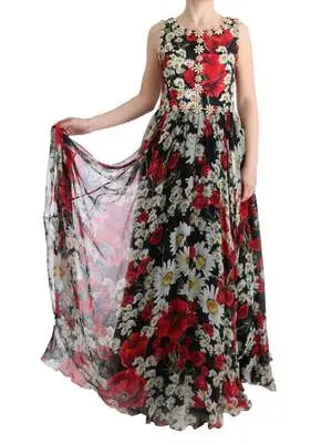 Dolce & Gabbana Silk Floral Crystal Maxi Dress