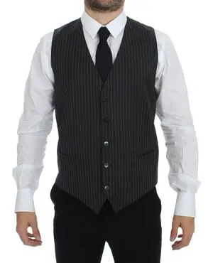 Dolce & Gabbana Wool Striped Single Breasted Vest - Gray