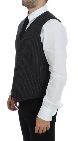 Dolce & Gabbana Wool Striped Single Breasted Vest - Gray