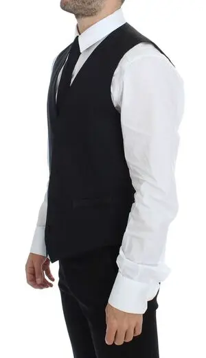 Dolce & Gabbana Wool And Silk-blend Single-breasted Vest - Black