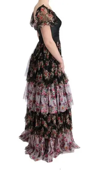 Dolce & Gabbana Floral Printed Silk Blend Stretch Long Dress