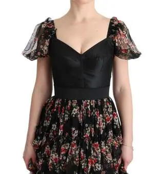 Dolce & Gabbana Floral Printed Silk Blend Stretch Long Dress