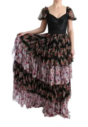 Dolce & Gabbana Floral Printed Silk Blend Stretch Long Dress