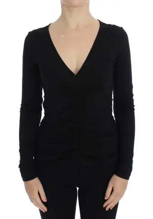 Versace Ruched V-neck Long Sleeve Sweater