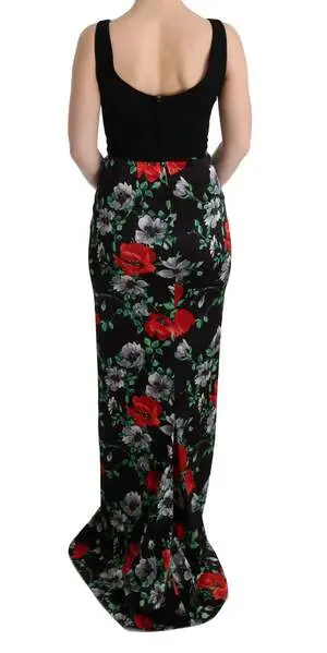 Dolce & Gabbana Floral Print Stretch Sheath Long Dress