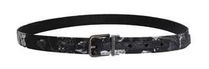 Dolce & Gabbana Floral Patterned Linen And Cayman Leather Belt