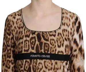 Roberto Cavalli Leopard Print Long Sleeve Round Neck Blouse