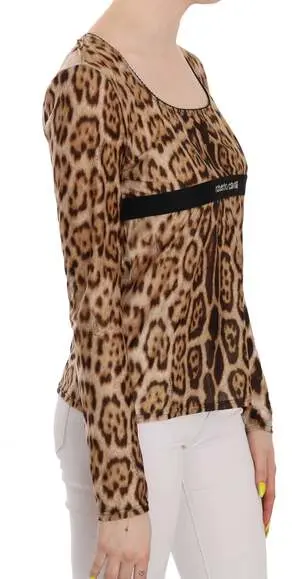 Roberto Cavalli Leopard Print Long Sleeve Round Neck Blouse
