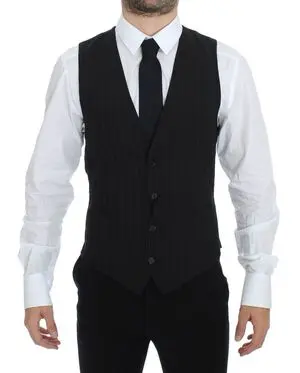 Dolce & Gabbana Striped Stretch Dress Vest - Black