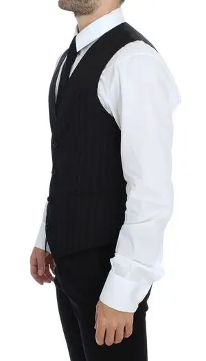 Dolce & Gabbana Striped Stretch Dress Vest - Black