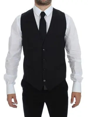 Dolce & Gabbana Striped Single-breasted Vest - Black
