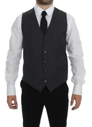 Dolce & Gabbana Striped Single-breasted Wool Vest - Gray