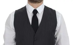 Dolce & Gabbana Striped Single-breasted Wool Vest - Gray
