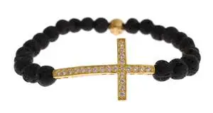 NIALAYA JEWELRY Lava Stone Bracelet With Cz Cross