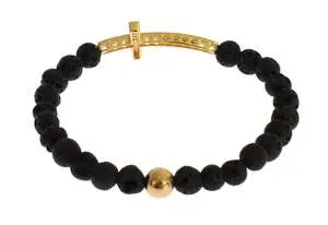 NIALAYA JEWELRY Lava Stone Bracelet With Cz Cross