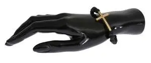 NIALAYA JEWELRY Lava Stone Bracelet With Cz Cross