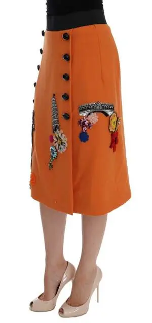 Dolce & Gabbana Wool Embellished Knee Length Skirt