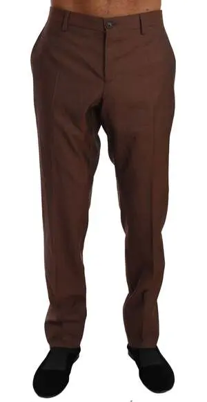 Dolce & Gabbana Wool Silk Formal Trousers - Brown