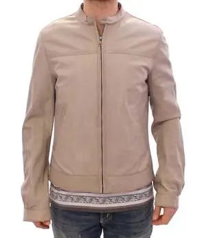 Dolce & Gabbana Leather Biker Jacket - Beige