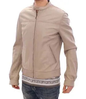 Dolce & Gabbana Leather Biker Jacket - Beige