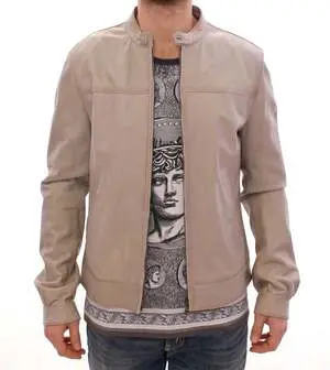 Dolce & Gabbana Leather Biker Jacket - Beige