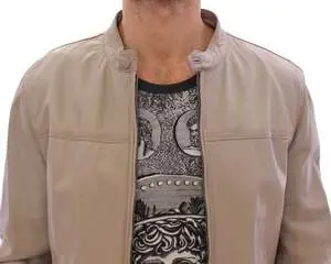 Dolce & Gabbana Leather Biker Jacket - Beige