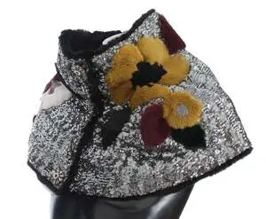 Dolce & Gabbana Sequined Floral Weasel Fur Shoulder Scarf Wrap