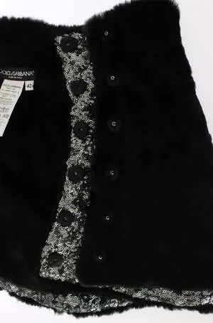 Dolce & Gabbana Sequined Floral Weasel Fur Shoulder Scarf Wrap